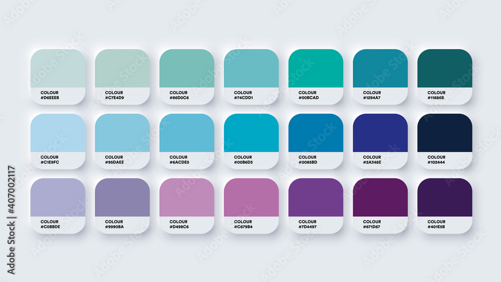 Pantone Color Guide Palette Catalog Samples Blue and Purple in RGB HEX ...
