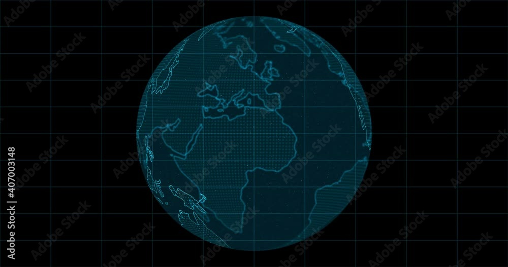 Rotating blue HUD world globe. Digital globe. 4k animation of planet ...