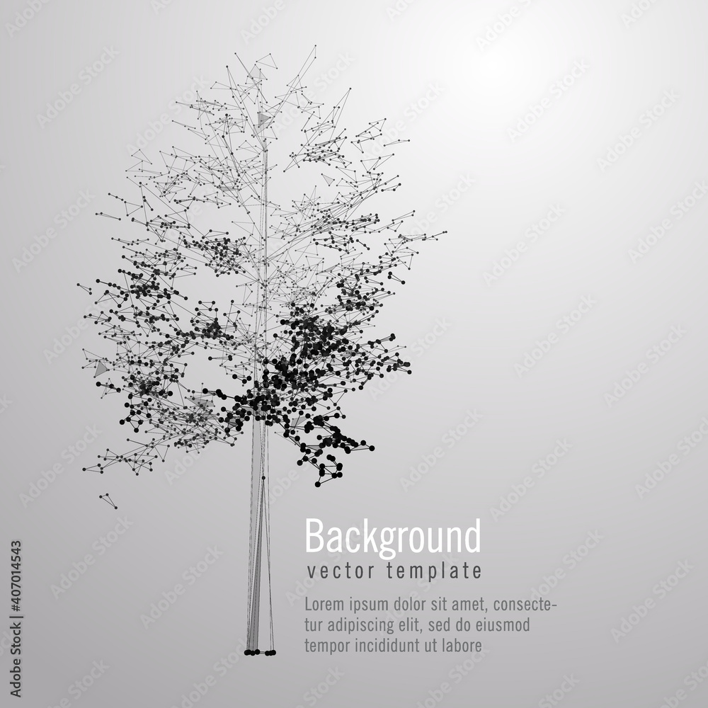 Wireframe mesh image of tree. Low poly background. Composed of polygon ...