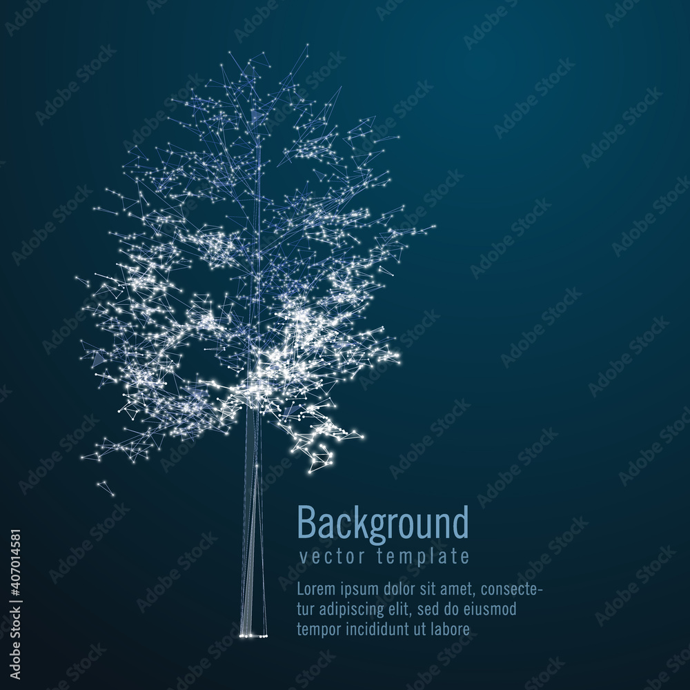 Wireframe mesh image of tree. Low poly background. Composed of polygon ...