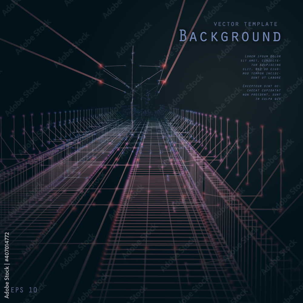 Background image. Road in perspective. Render low-poly mesh energy ...