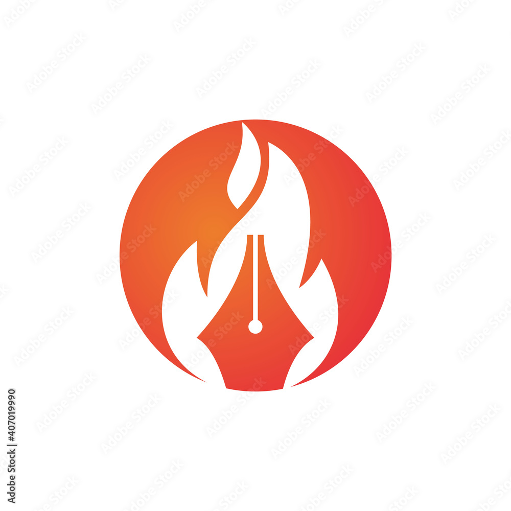 Fire Pen vector logo design concept. Hot writer vector logo icon. Stock ...