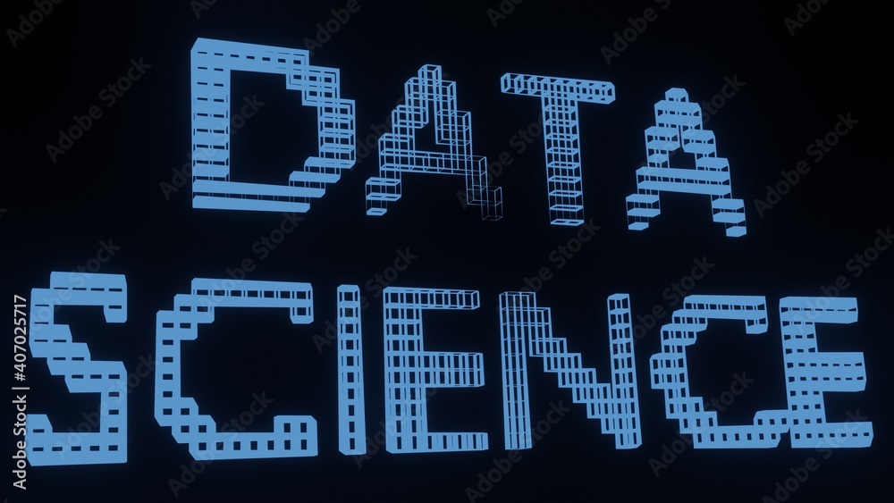 Abstract Data Science text in 3D with plexus wireframe lines isolated ...