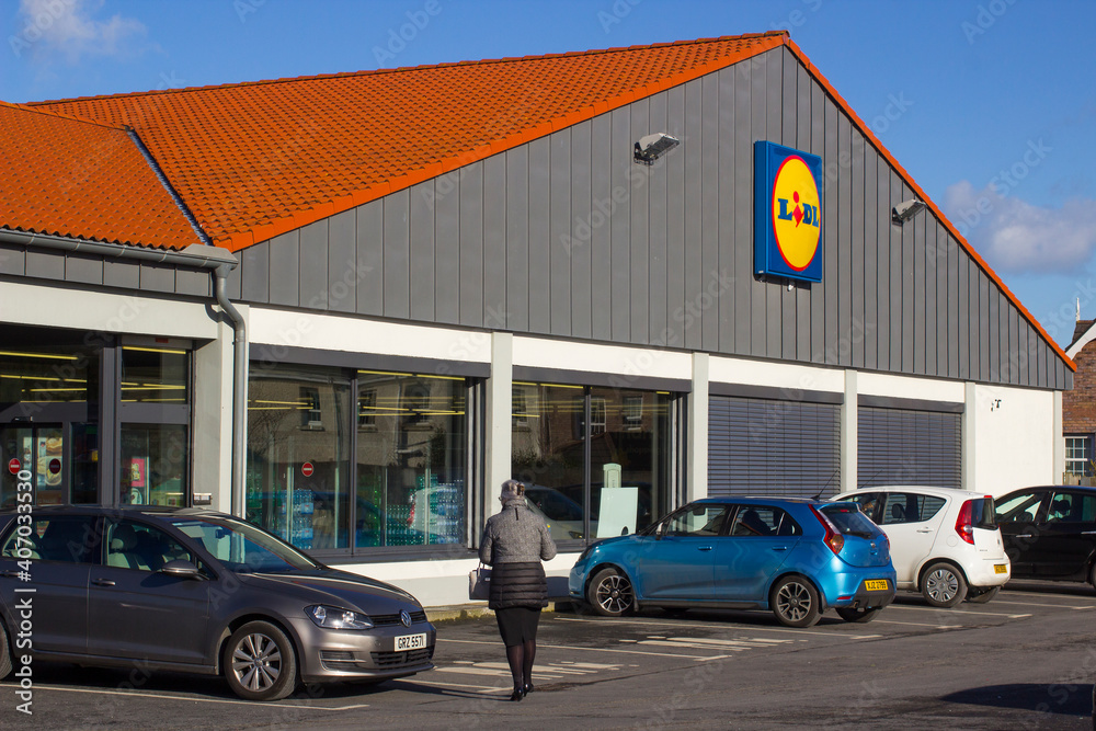 13 February 2018 The car park and signage of the Lidl Supermarket on ...