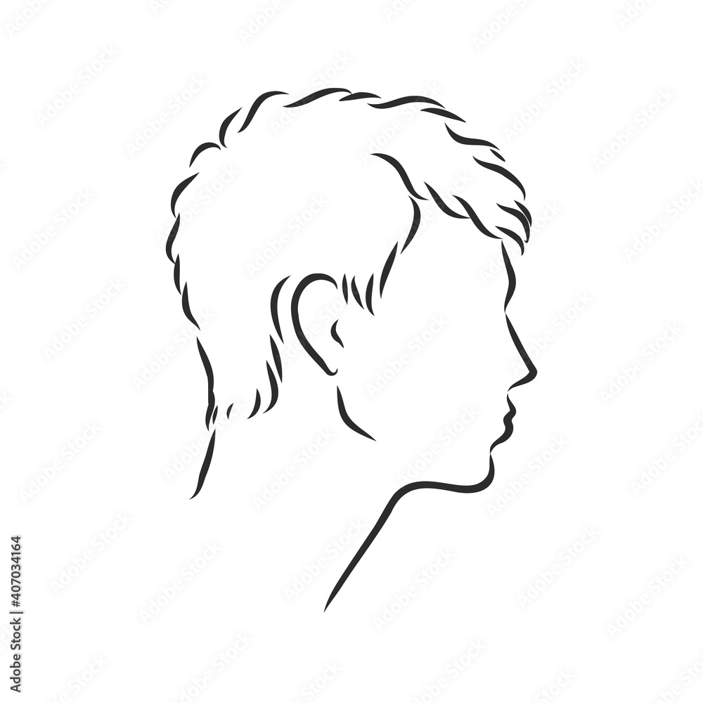 Outline side profile of a human male head. male profile vector sketch ...