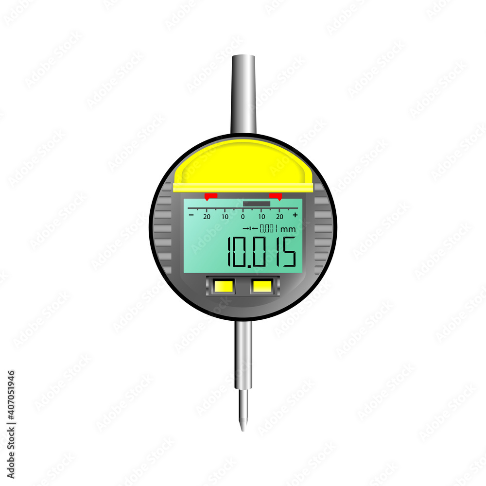 Digital dial gauge. Measuring instrument on a white background. Vector ...