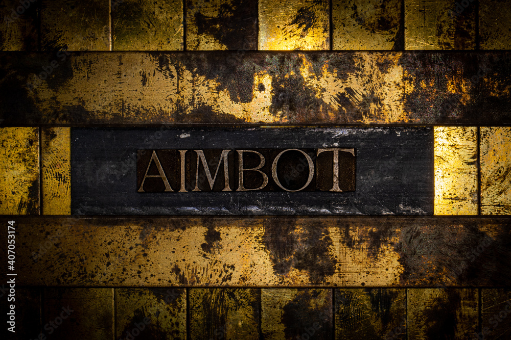Aimbot text with on vintage textured silver grunge copper and gold ...