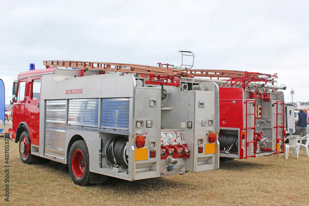 Vintage red Fire Engines Stock Photo | Adobe Stock