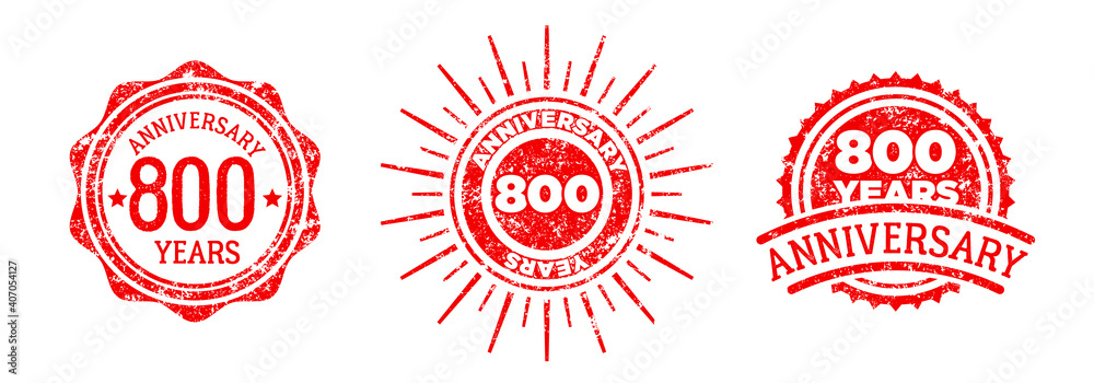 A group of 800 years anniversary logos drawn in the form of stamps, red ...