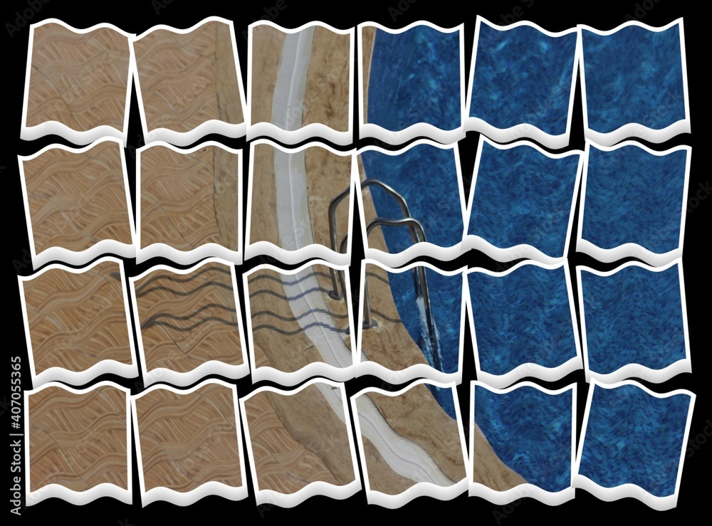 many square mosaic tiles in offset arrangement of a swimming pool in ...