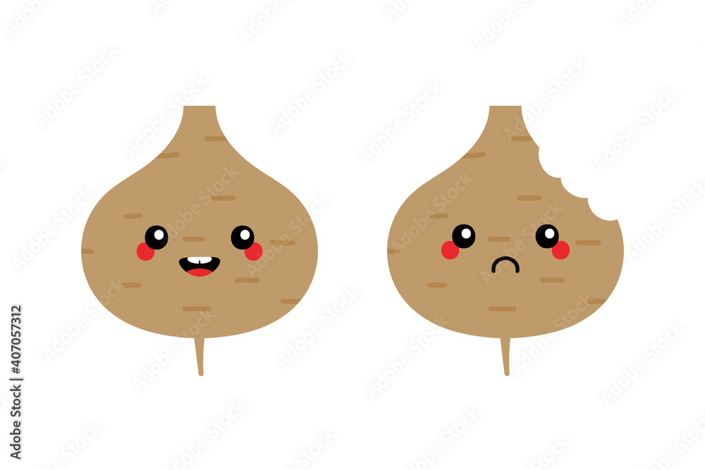 Cute cartoon style jicama vegetable characters, happy smiling and sad ...