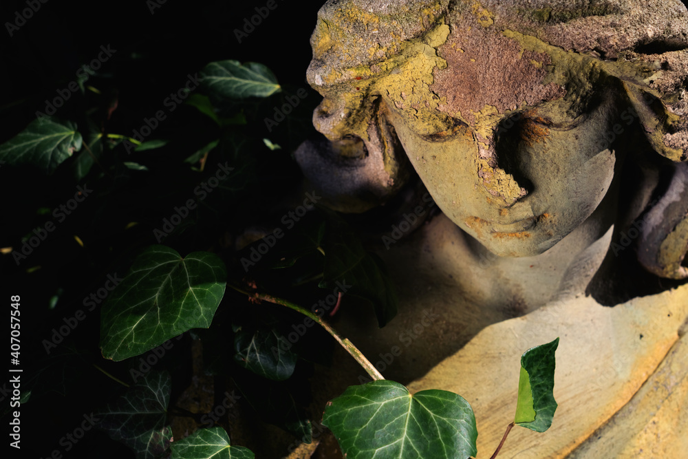 Death. Close up angel as symbol of pain, fear and end of life. Fragment ...
