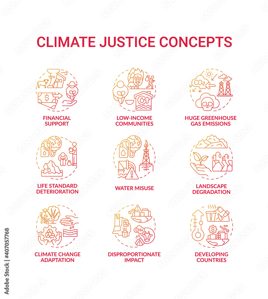 Climate justice concept icons set. Naturel protection idea thin line ...