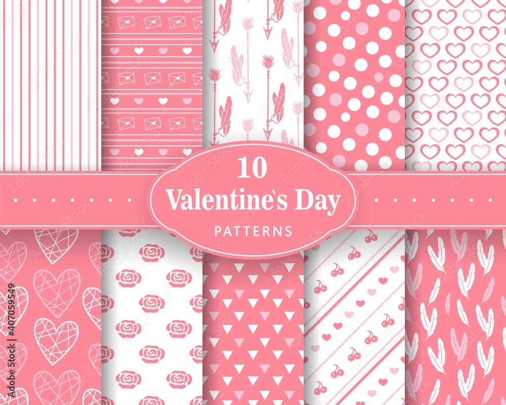 Ten seamless love patterns. Romantic backgrounds for Valentines or ...