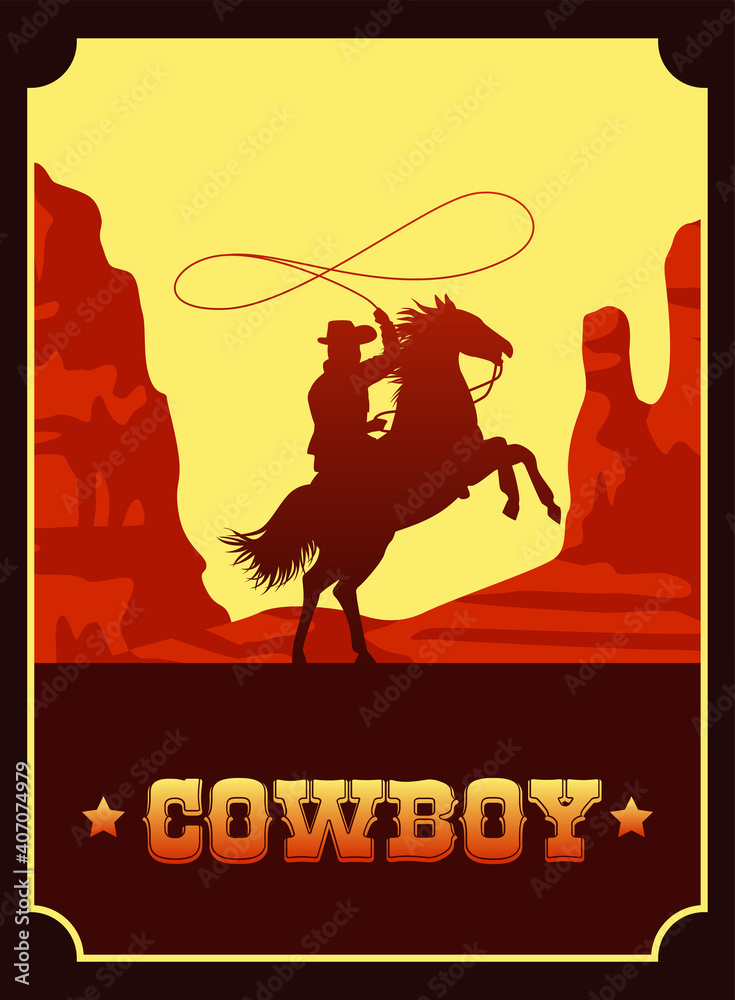 cowboy lettering in wild west scene with cowboy lassoing Stock Vector ...
