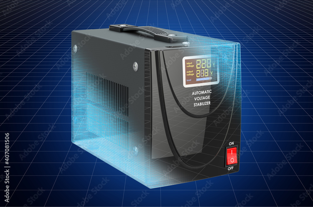 Visualization 3d cad model of voltage stabilizer, blueprint. 3D ...