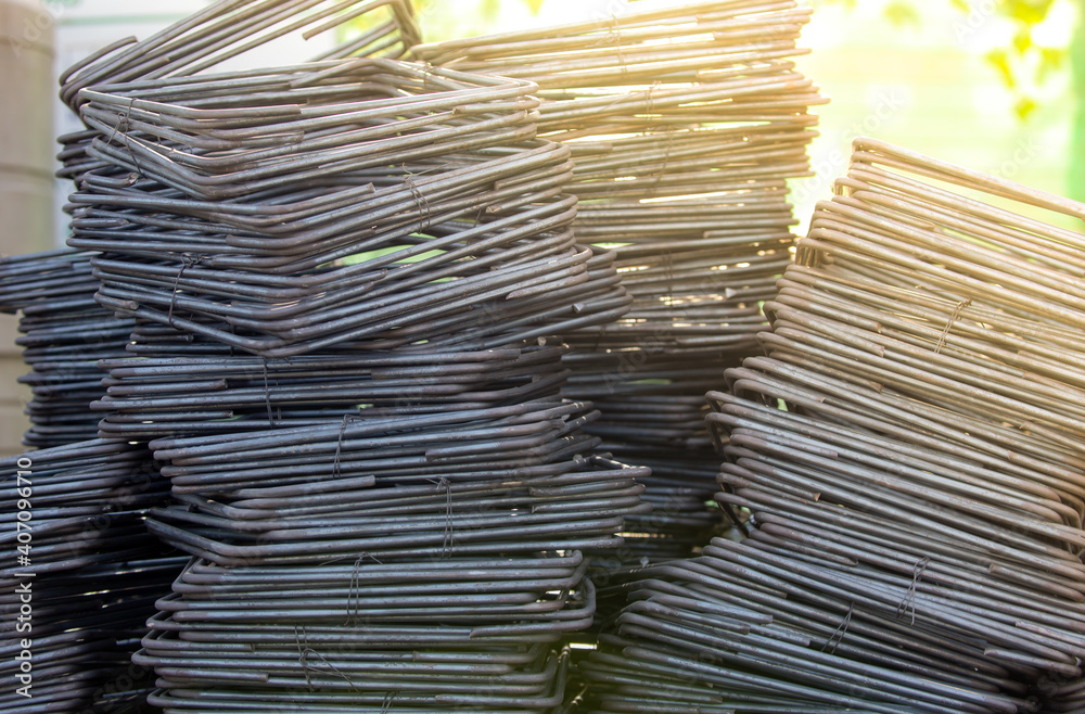 Construction worker Making Reinforcement steel rod and deformed bar ...