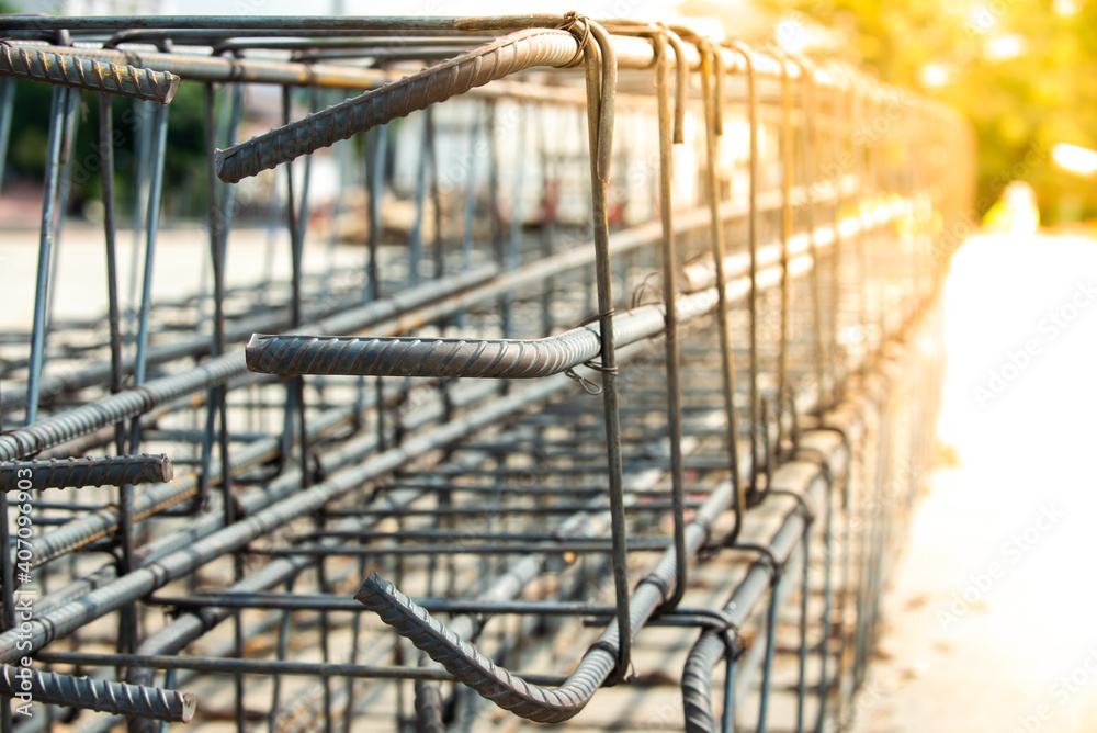 Construction worker Making Reinforcement steel rod and deformed bar ...