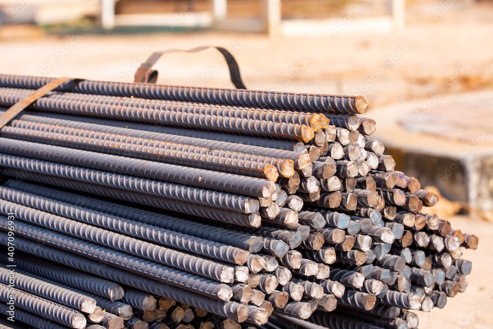 Poster Reinforcement steel rod and deformed bar with rebar at ...