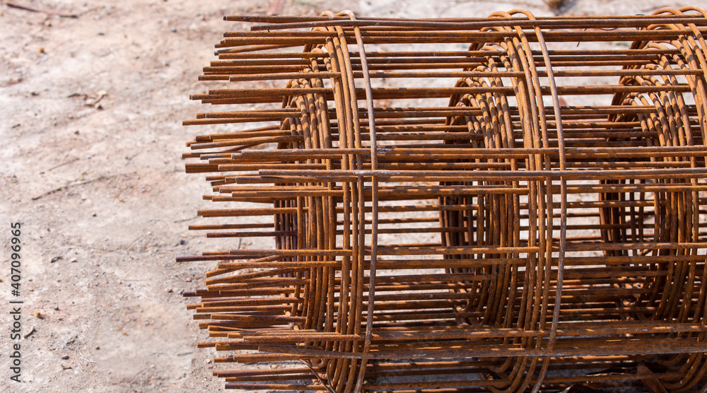 Construction worker Making Reinforcement steel rod and deformed bar ...