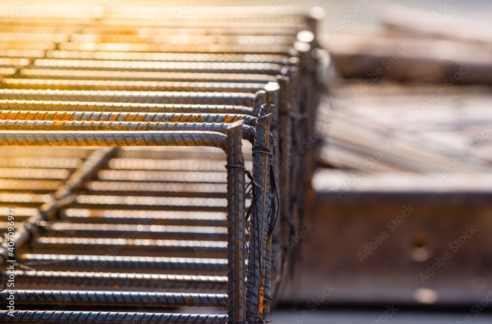 Construction worker Making Reinforcement steel rod and deformed bar ...