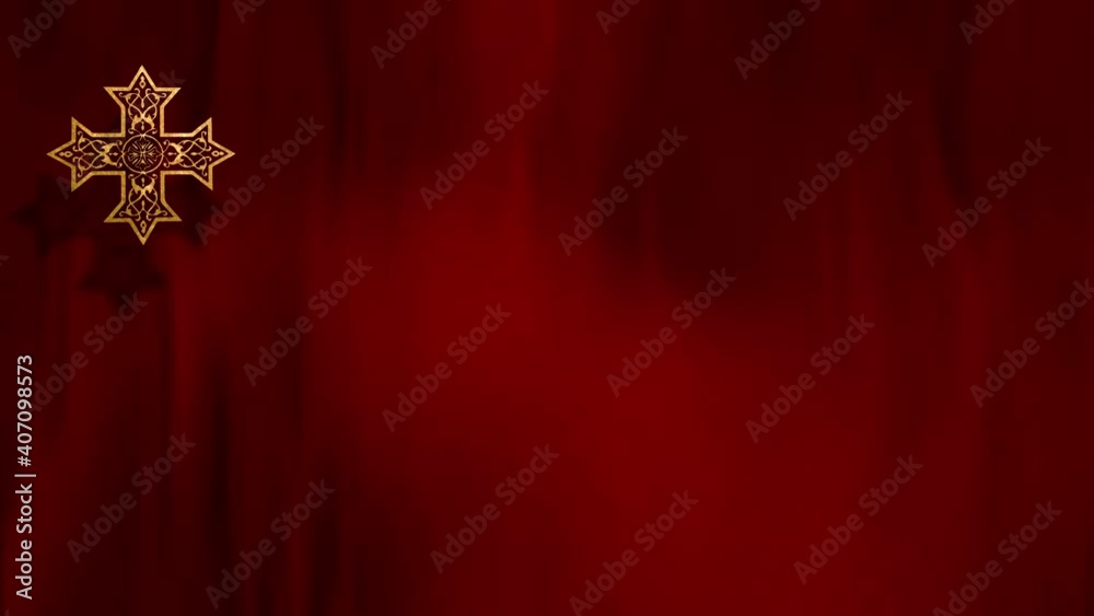Liturgic red velvet, golden Christian Coptic Orthodox Cross. 3D ...