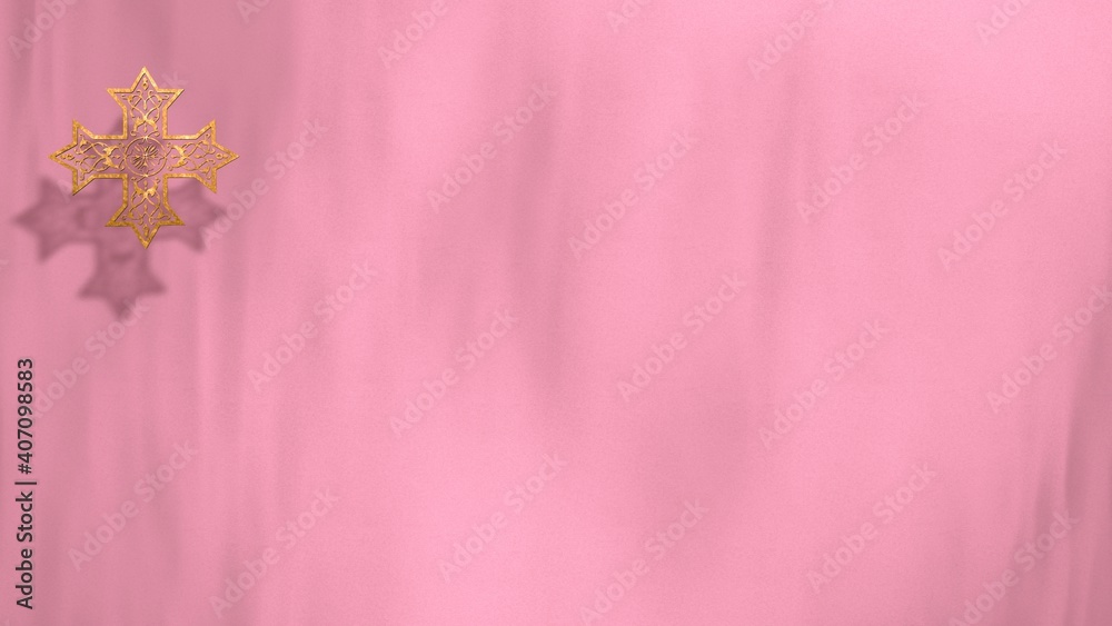 Liturgical rose pink velvet, golden Christian Coptic Orthodox Cross. 3D ...