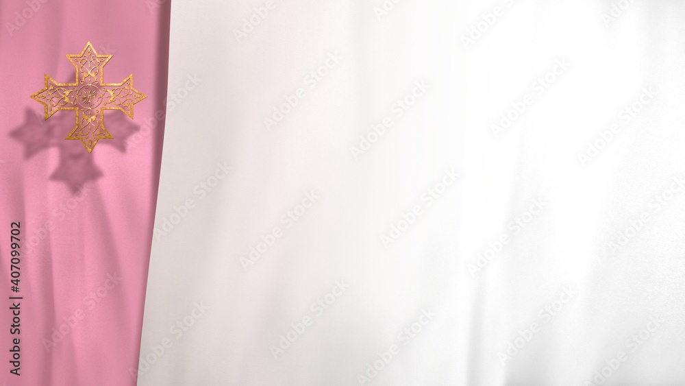 Liturgic rose white velvet, golden Christian Coptic Orthodox Cross. 3D ...