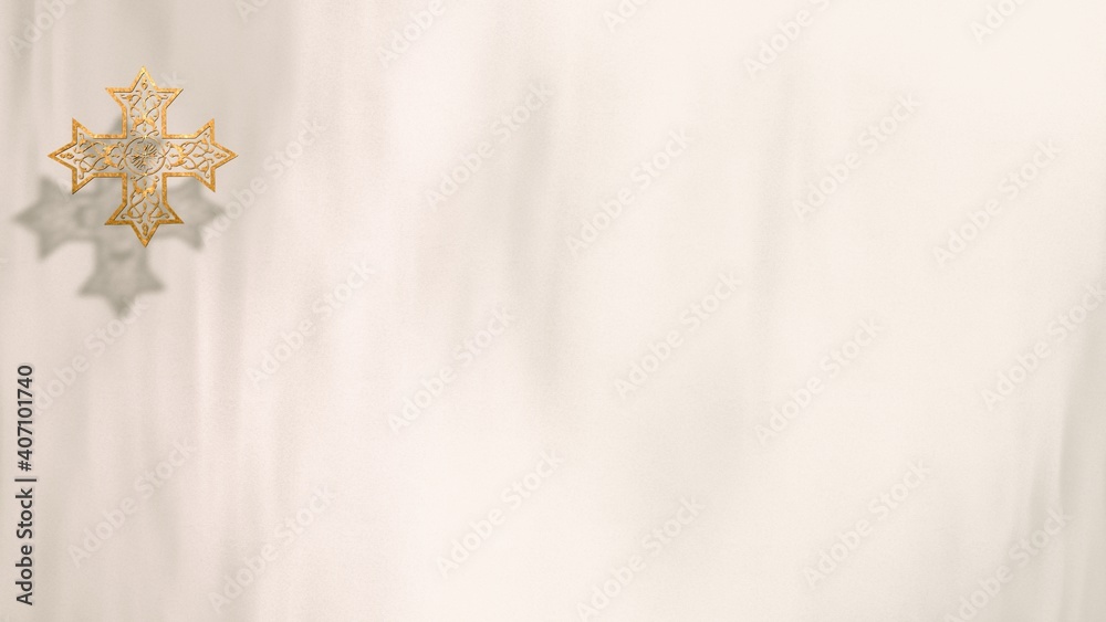 Liturgic white velvet, golden Christian Coptic Orthodox Cross. 3D ...