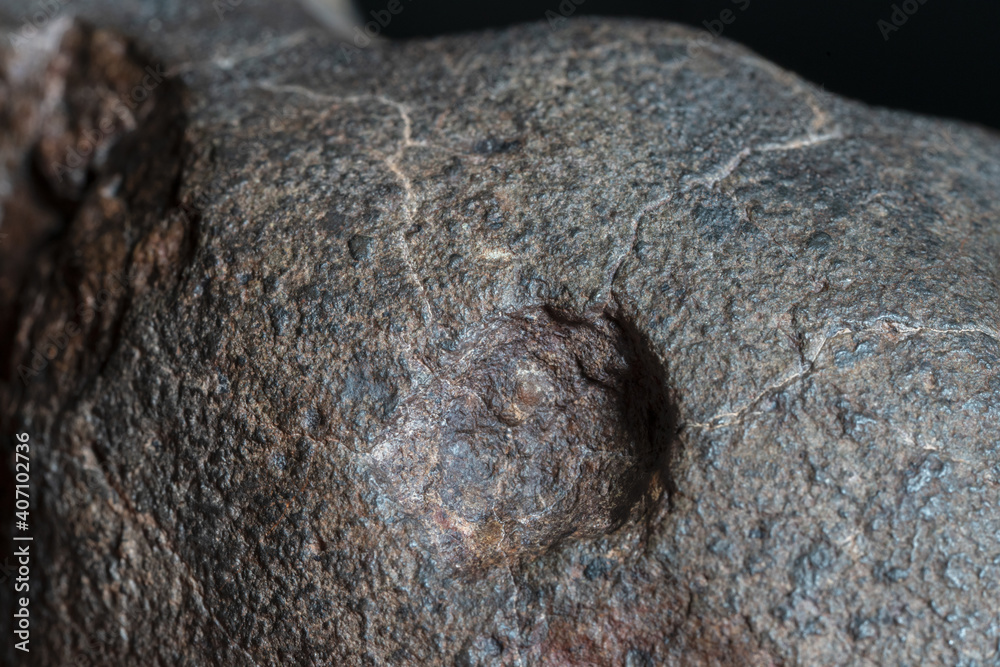 Macro photo of the fusion crust from a Chondrite Meteorite, piece of ...