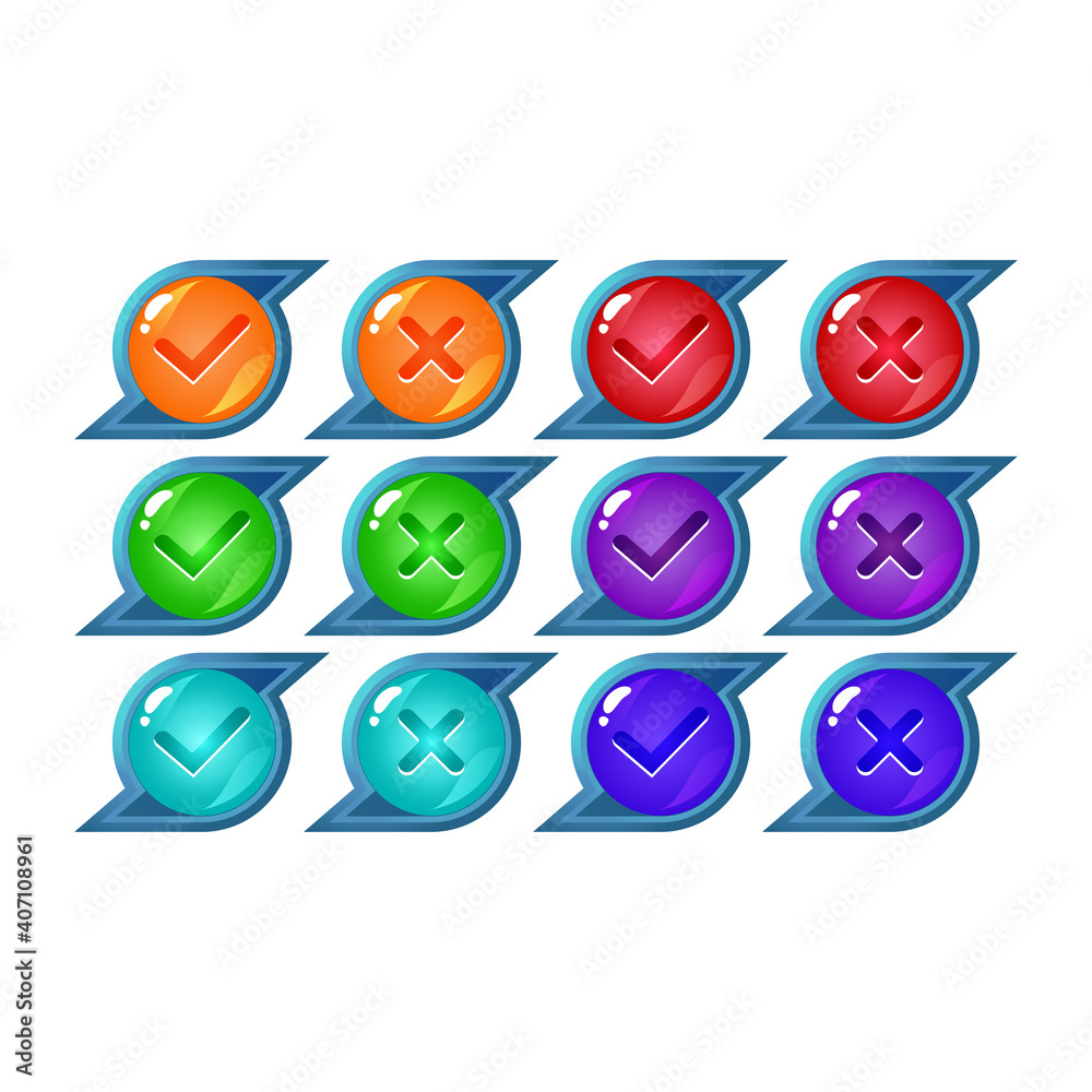 set of fantasy jelly game ui button yes and no check marks for gui ...
