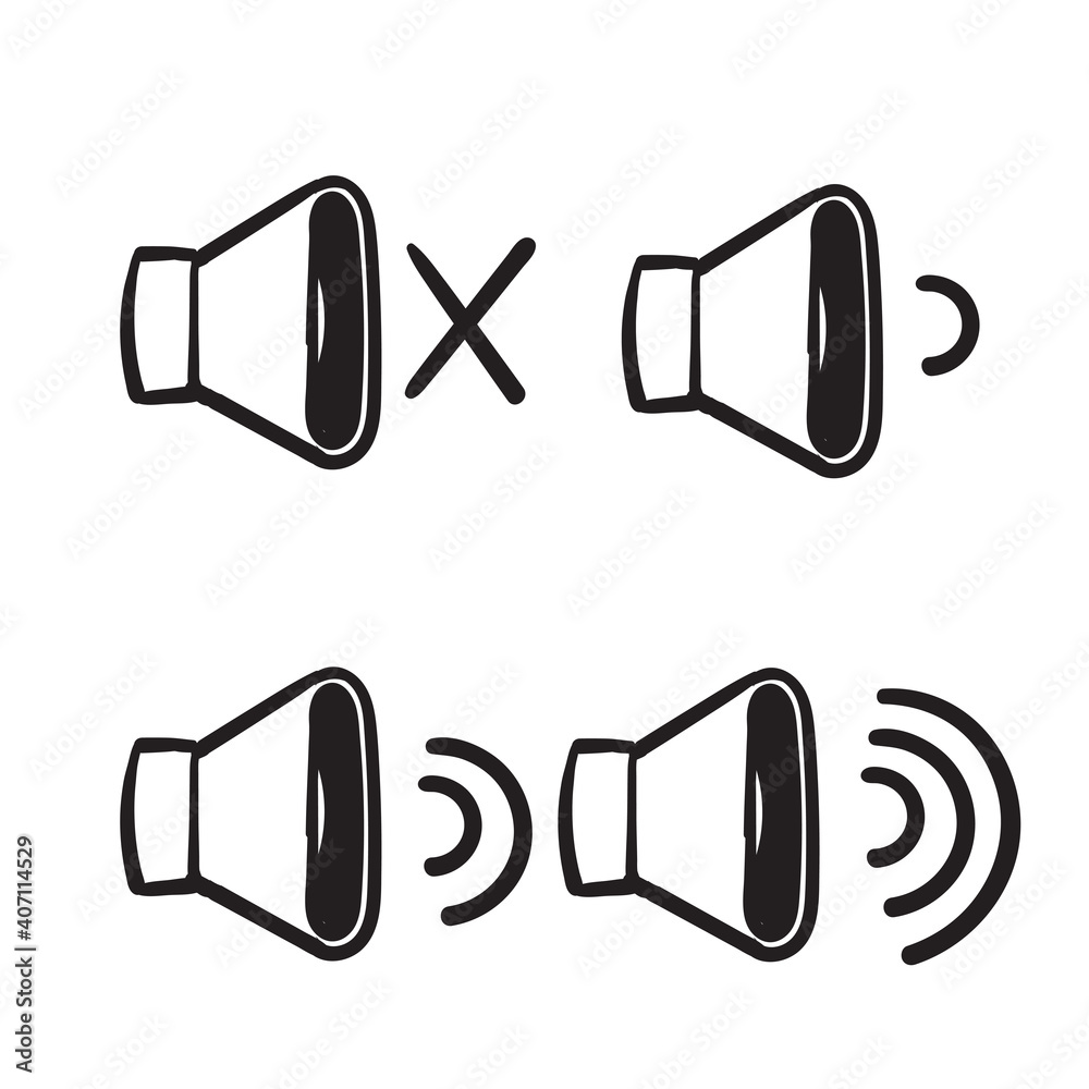 hand drawn speaker icon symbol for increases and reduces the sound ...