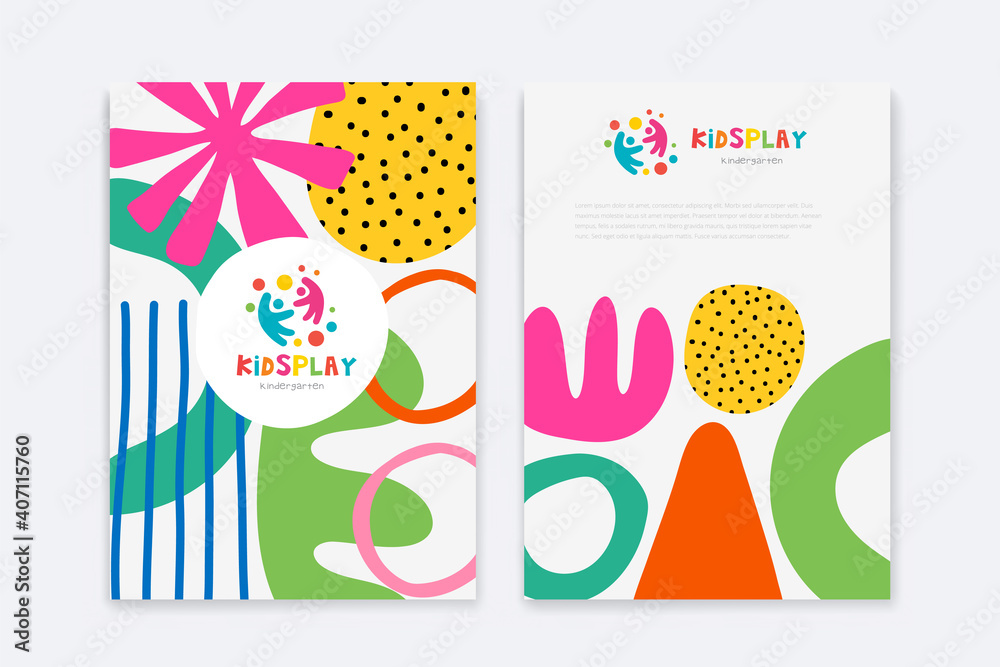 Kids Arts logo and stationery vector. Cute kids multi colored cover ...