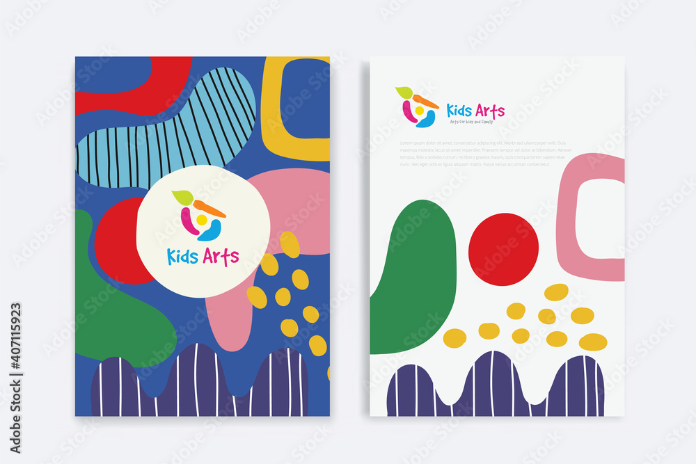 Kids Arts logo and stationery vector. Cute kids multi colored cover ...