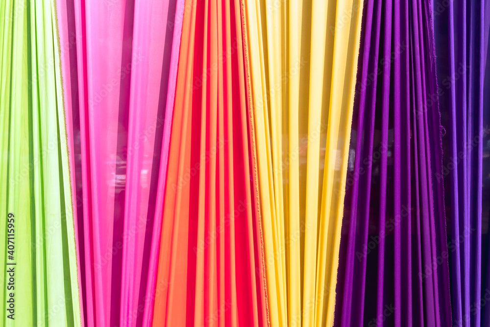 Beautiful multi-colored curtains decorated as a backdrop for the ...