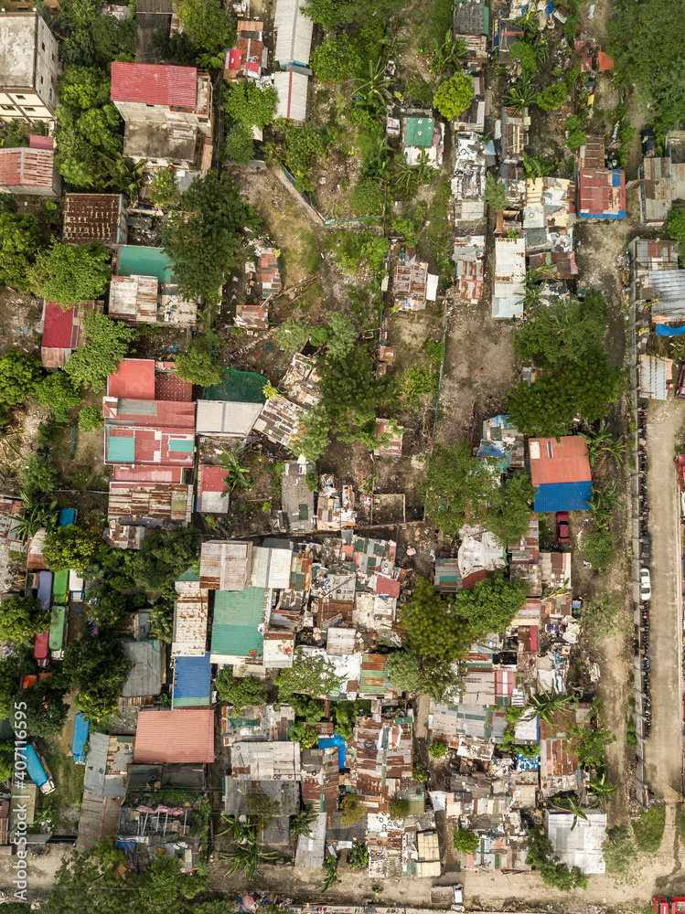 Top view of a slum area near C6 expressway in Bicutan, Metro Manila ...