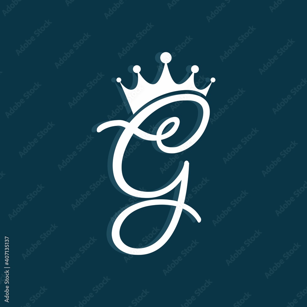 Vintage script G letter with crown vector logo template Stock Vector ...