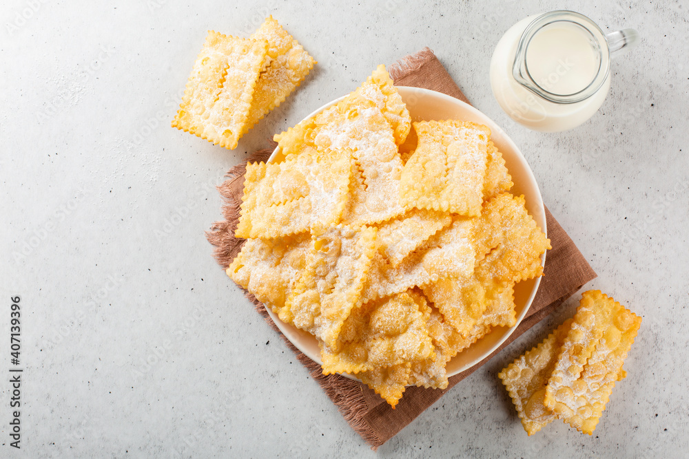 Angel wings - traditional sweet crisp pastry, deep-fried and sprinkled ...