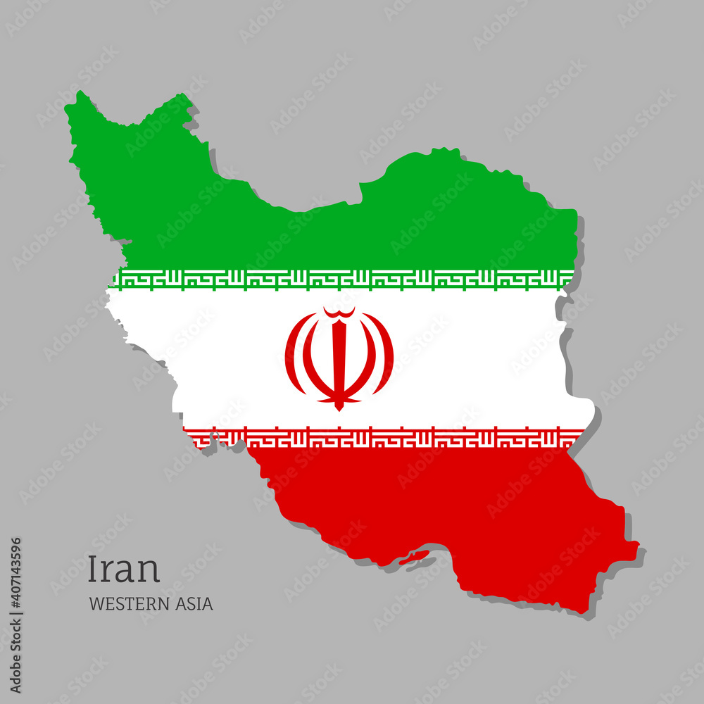 Map of Iran with national flag. Highly detailed editable map of Iran ...