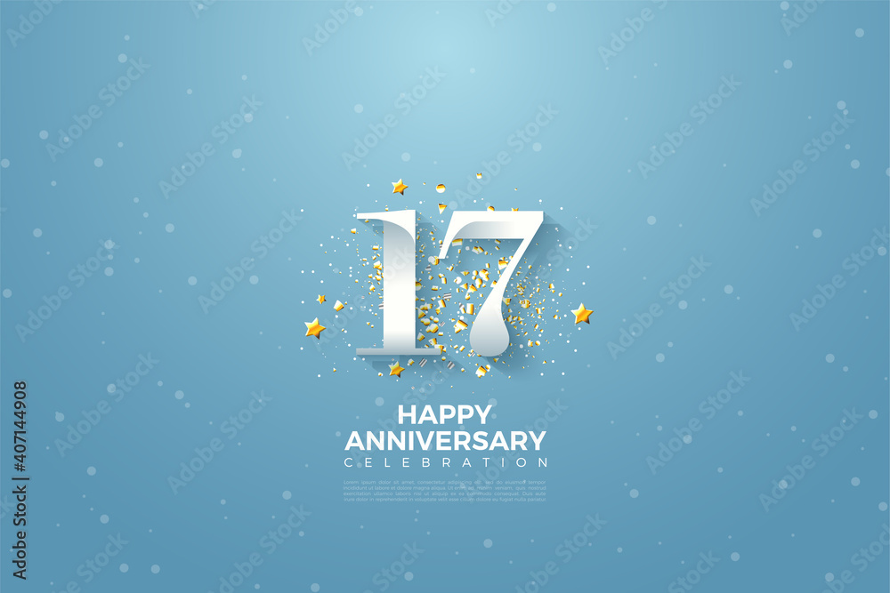 17th Anniversary background with illustration of soft white numbers and ...