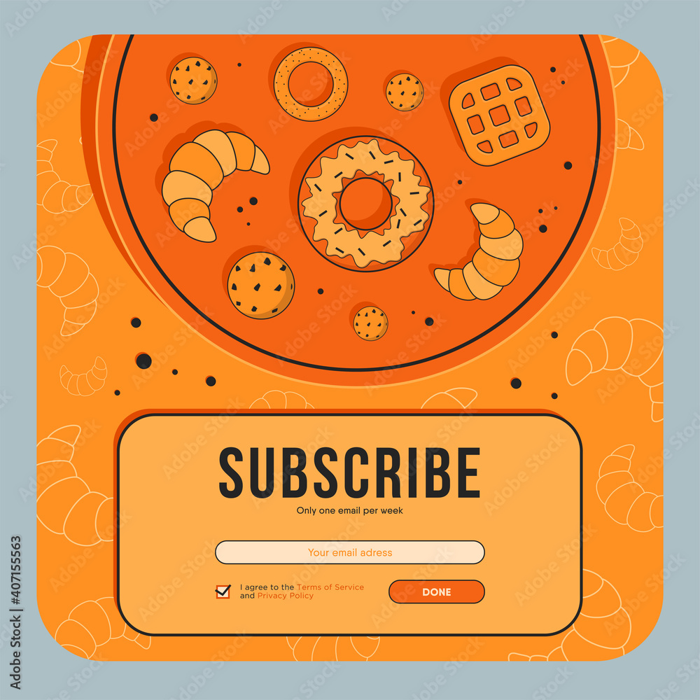 Newsletter design with baking. Pastry, donut, croissants on tray vector ...