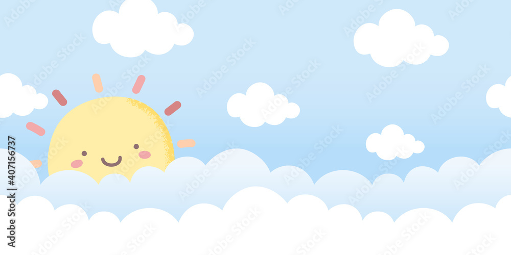 Sky background with sun and clouds in pastel colors. Seamless cloud ...
