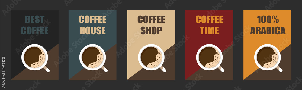 Vector coffee backgrounds set with text - design templates for coffee ...