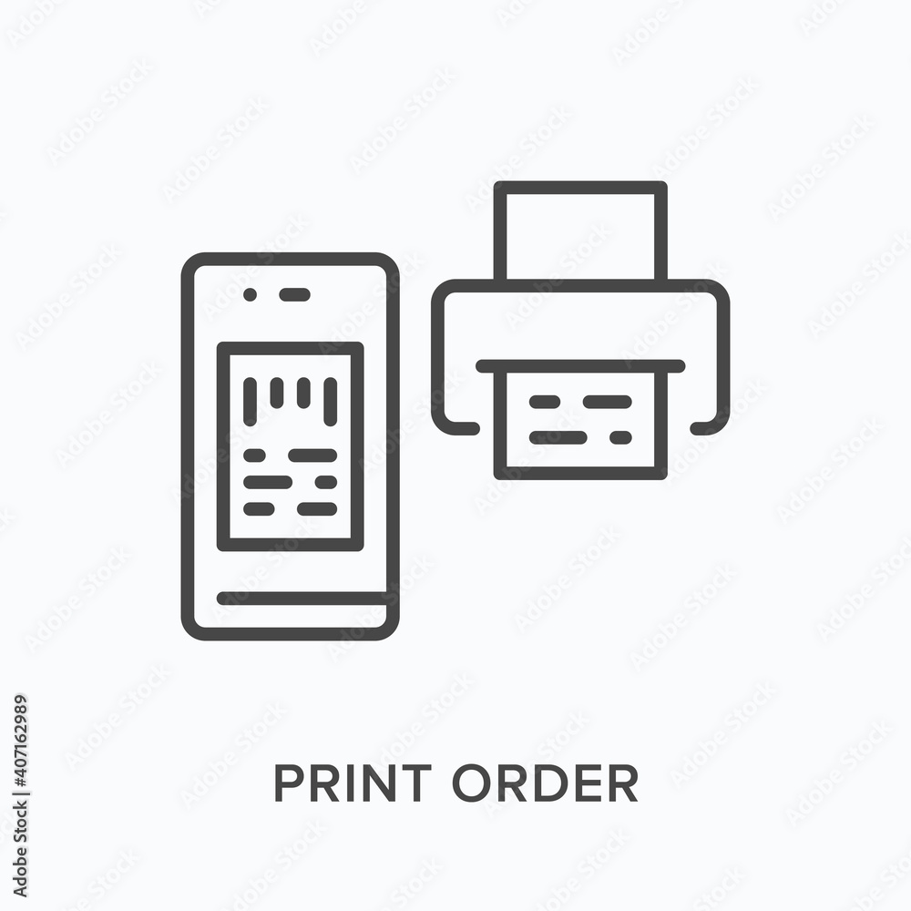 Print order flat line icon. Vector outline illustration of purchase ...
