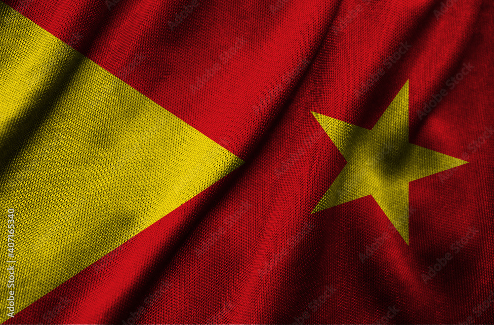 The national flag of the Region of Tigray in Ethiopia on a fabric ...