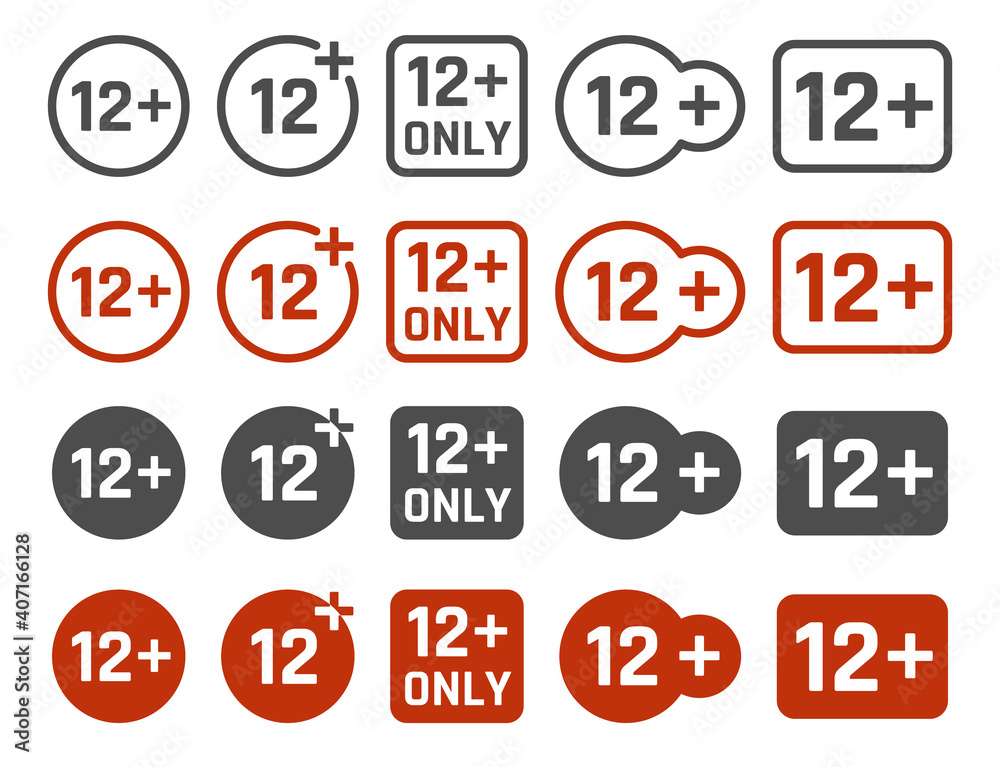 12 plus years old icon set, adults content signs Stock Vector | Adobe Stock