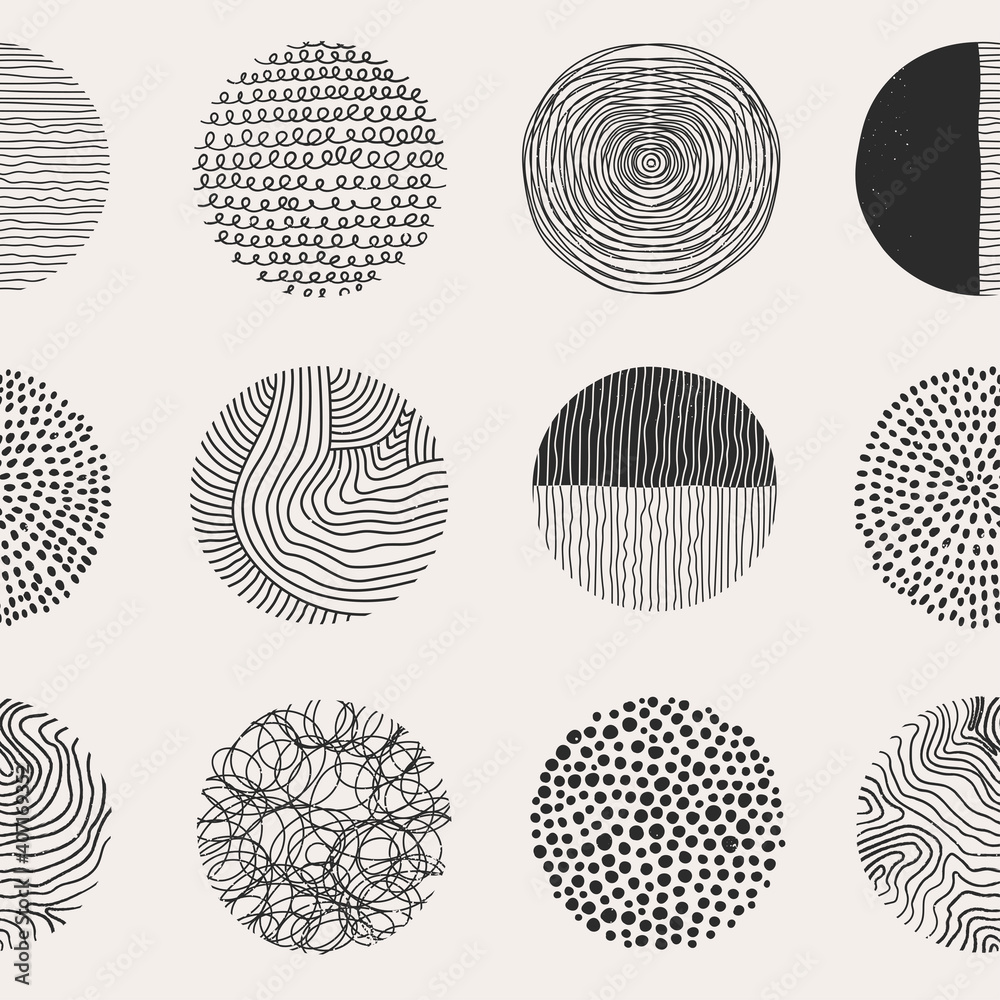 Round Abstract black Icons. Hand drawn doodle shapes. Spots, drops ...