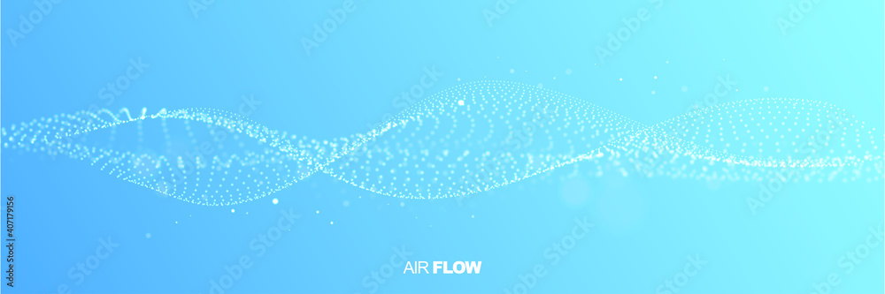 Abstract wave on blue background. Air flow. Particle waves showing a ...