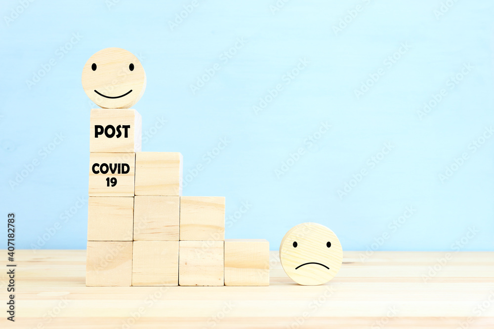 concept image of post pandemic idea, wooden cubes with text showing ...