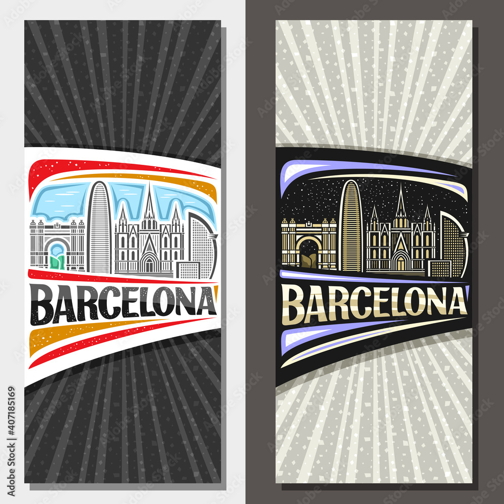 Vector vertical layouts for Barcelona, decorative leaflet with line ...